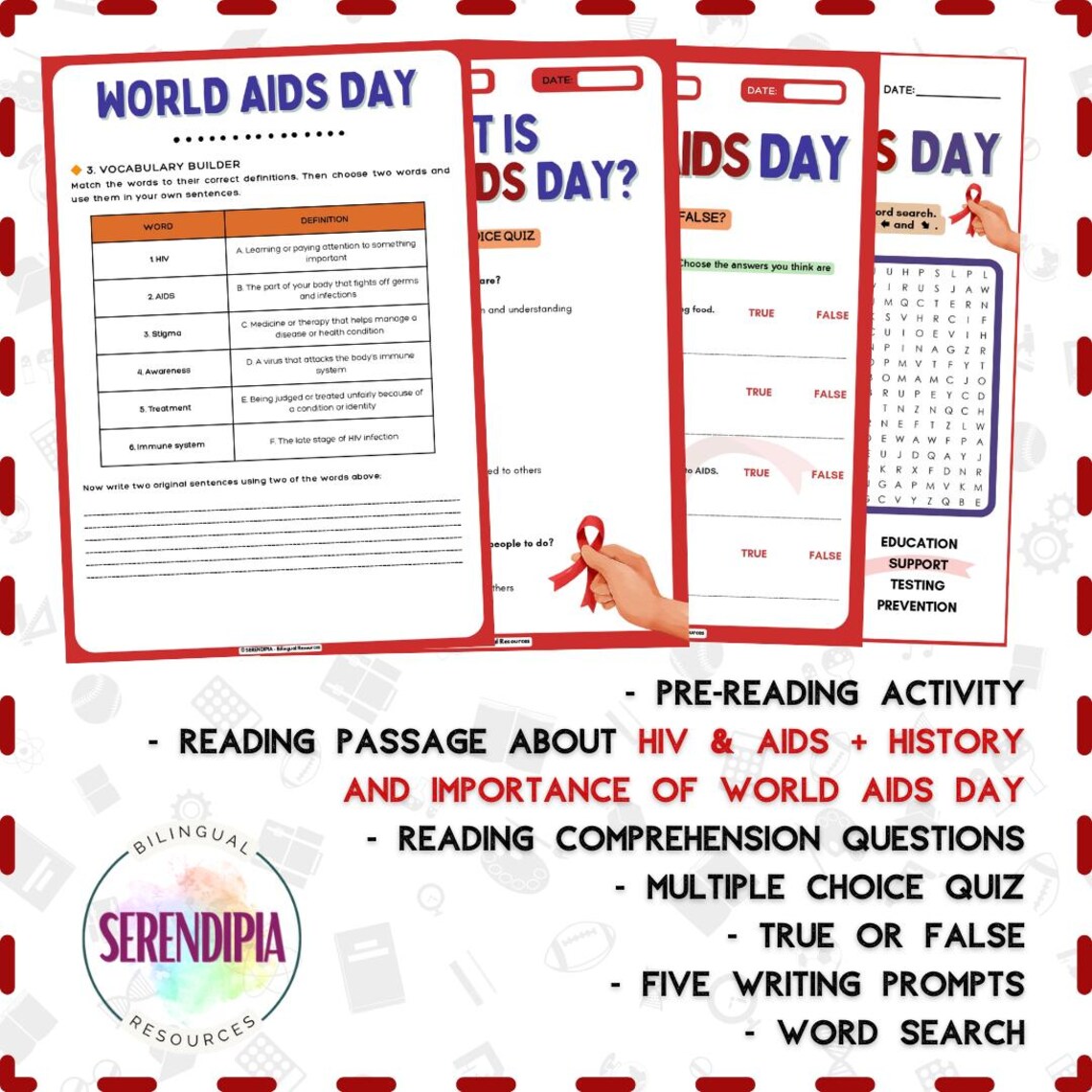 World Aids Day Reading Comprehension Printable | HIV/AIDS Awareness ...