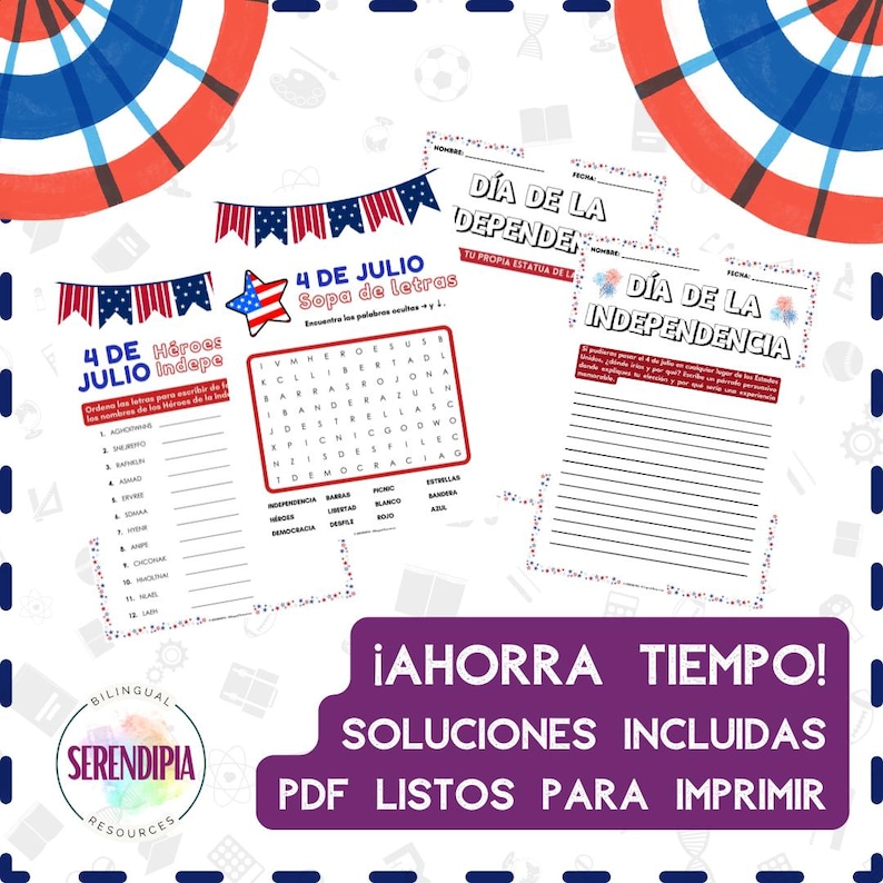 El 4 De Julio | ACTIVIDADES LECTURA, ESCRITURA, Sopa De Letras ...