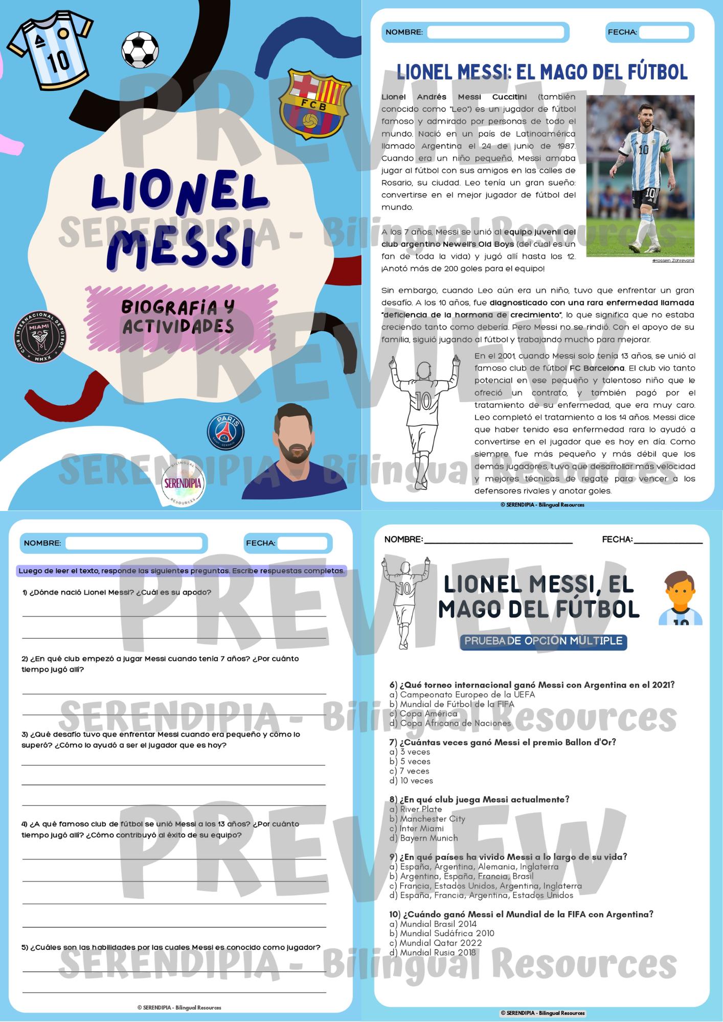 Biografía De Lionel Messi | LECTURA & ESCRITURA | Soccer Spanish Close ...