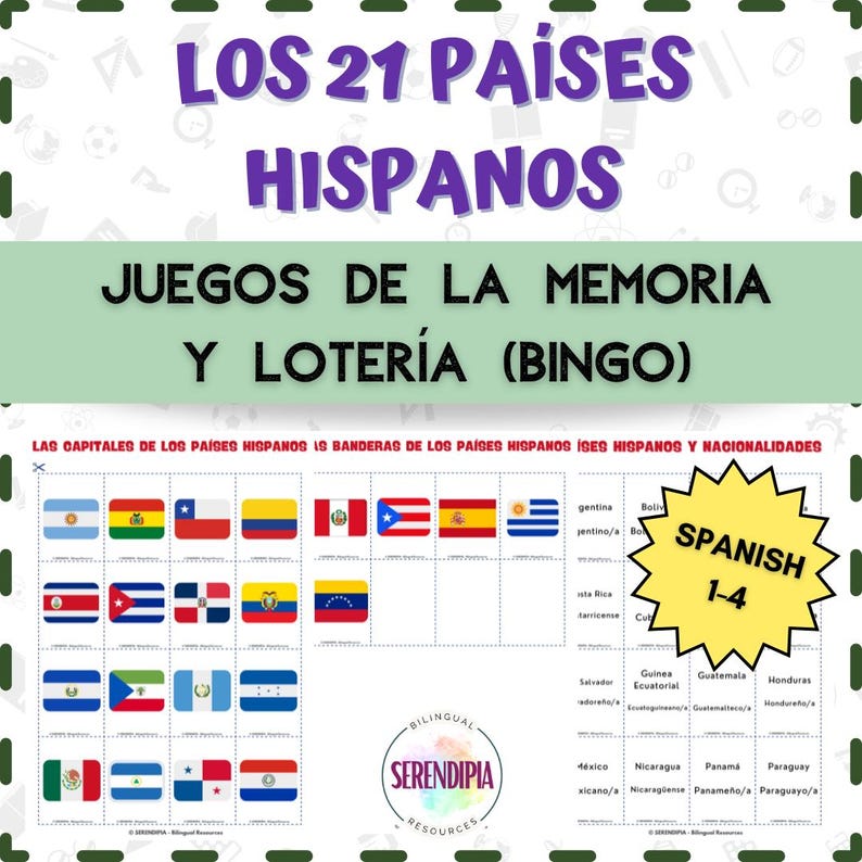 Los Países Hispanos | JUEGO De La MEMORIA Y BINGO | Hispanic Heritage ...