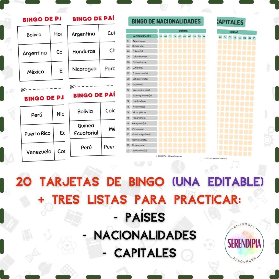 Los Países Hispanos | JUEGO De La MEMORIA Y BINGO | Hispanic Heritage ...