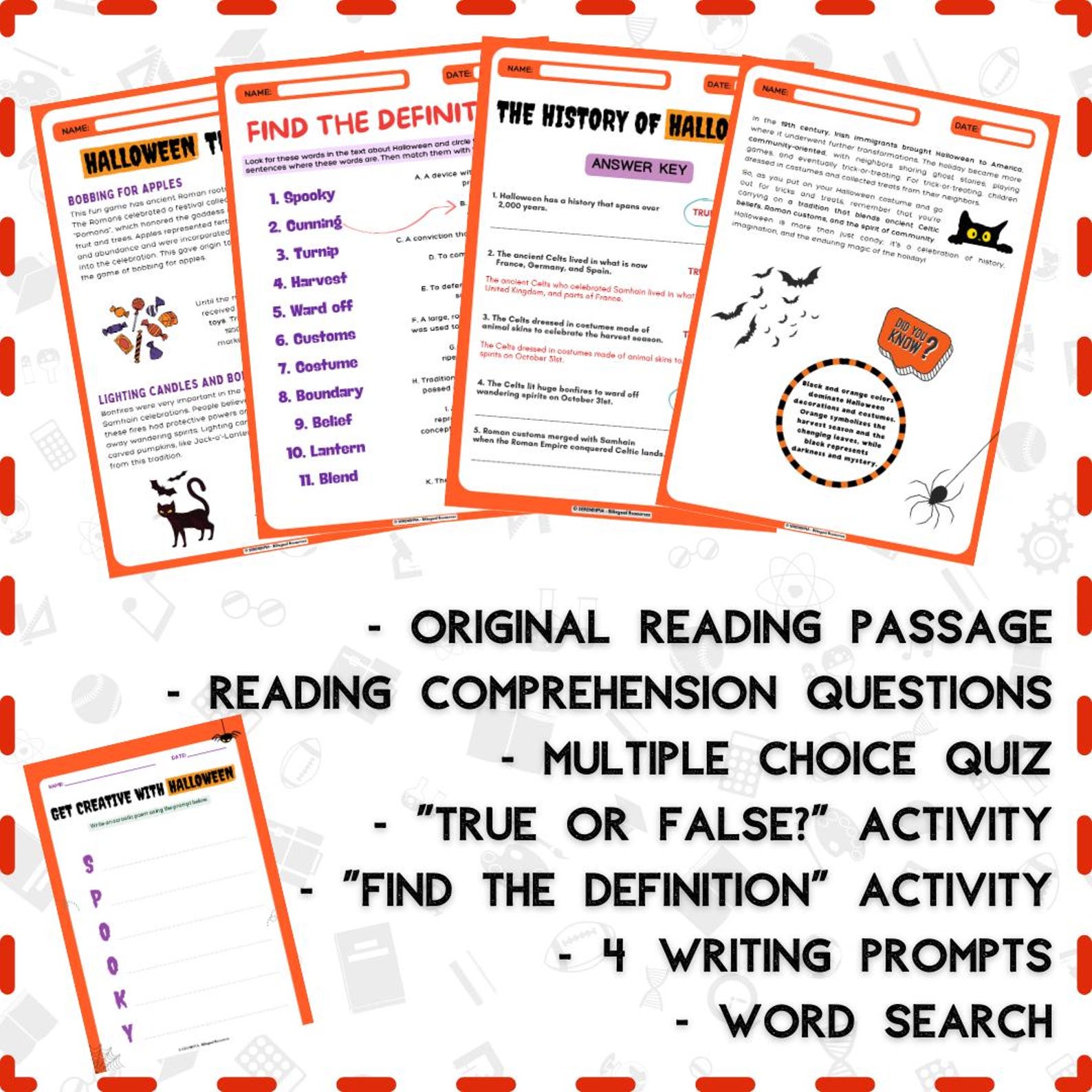 The History of Halloween | READING and WRITING WORKSHEETS | Halloween ...