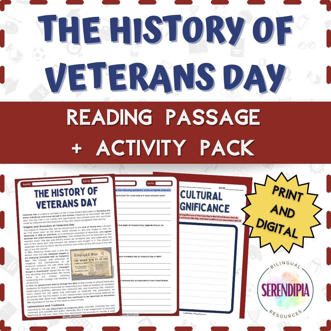 History of Veterans Day/remembrance | READING + WRITING PROMPTS ...