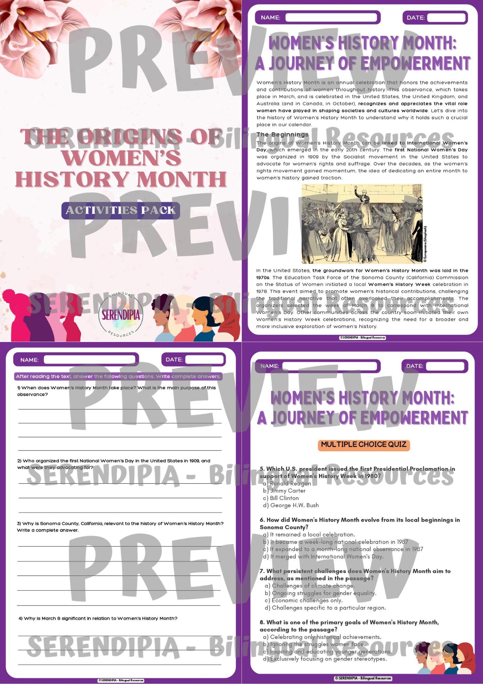 The History of Women's History Month | READING & WRITING WORKSHEETS ...