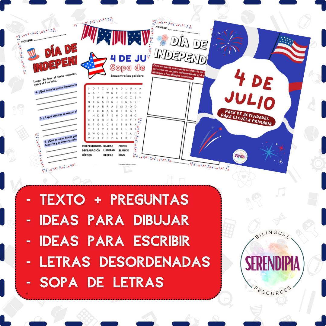 El 4 De Julio | ACTIVIDADES LECTURA, ESCRITURA, Sopa De Letras ...