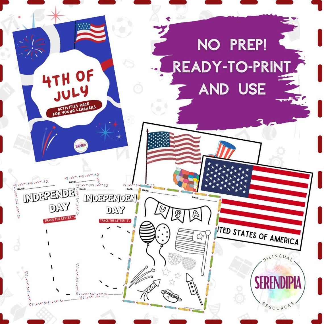 4th of July: Worksheets for Kinder & First Grade | Coloring and Tracing ...