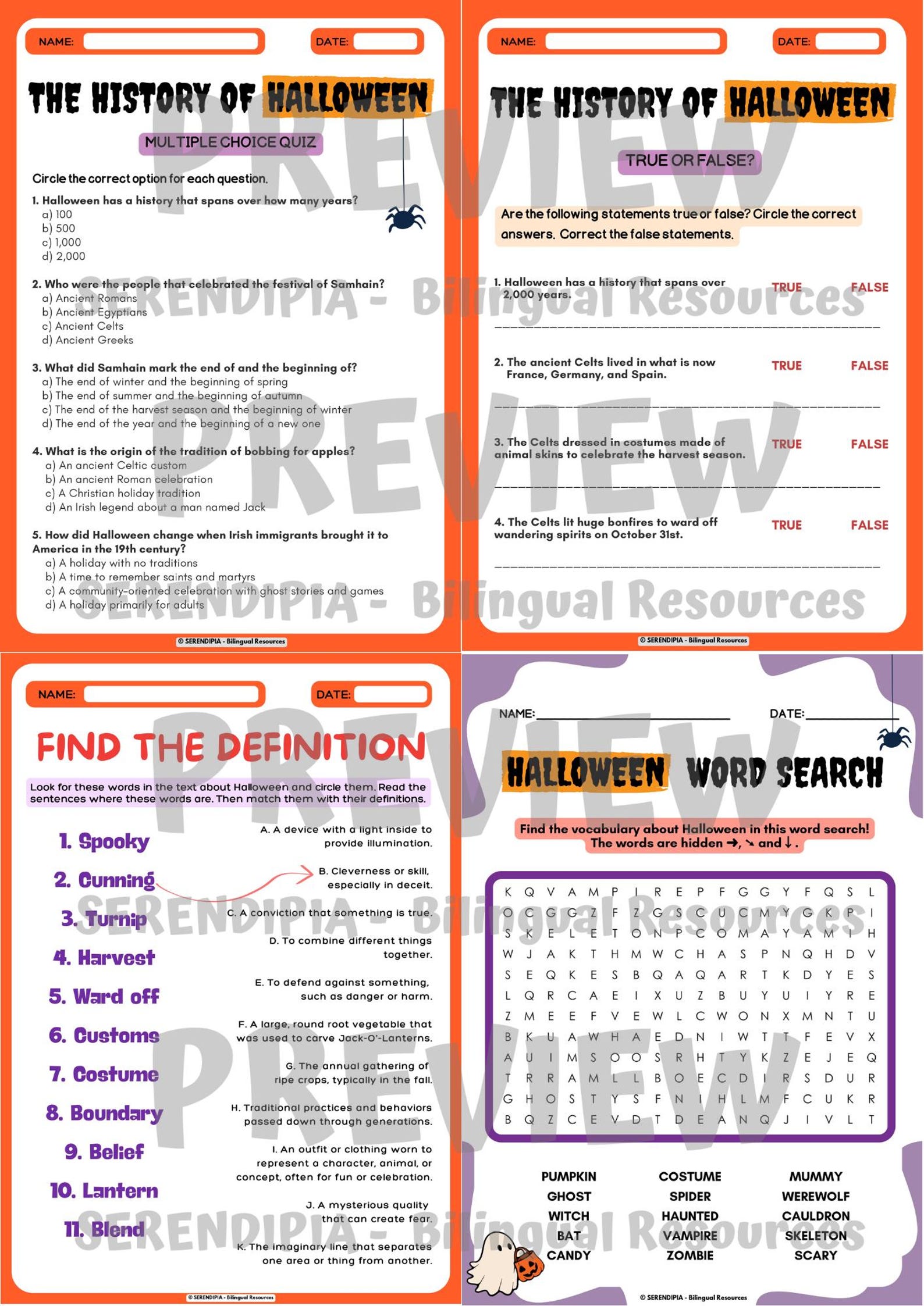 The History of Halloween | READING and WRITING WORKSHEETS | Halloween ...