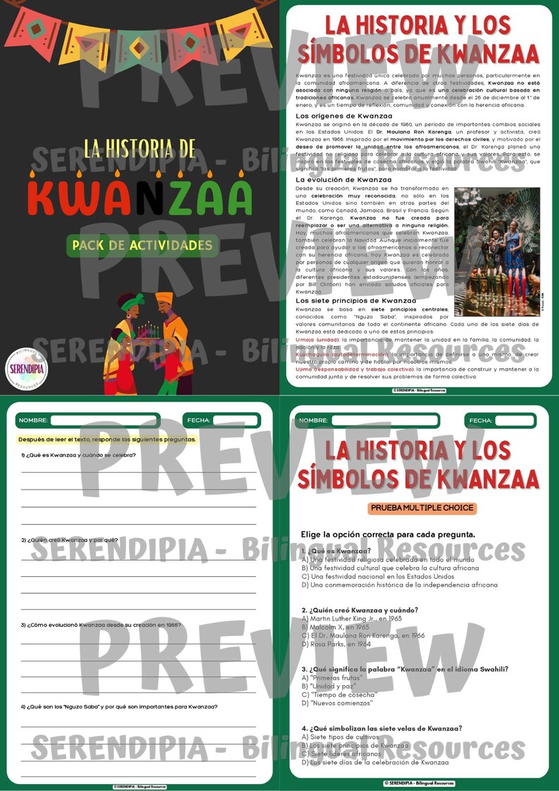 Kwanzaa Historia Y Símbolos | Actividades LECTURA COMPRENSIVA Y ...