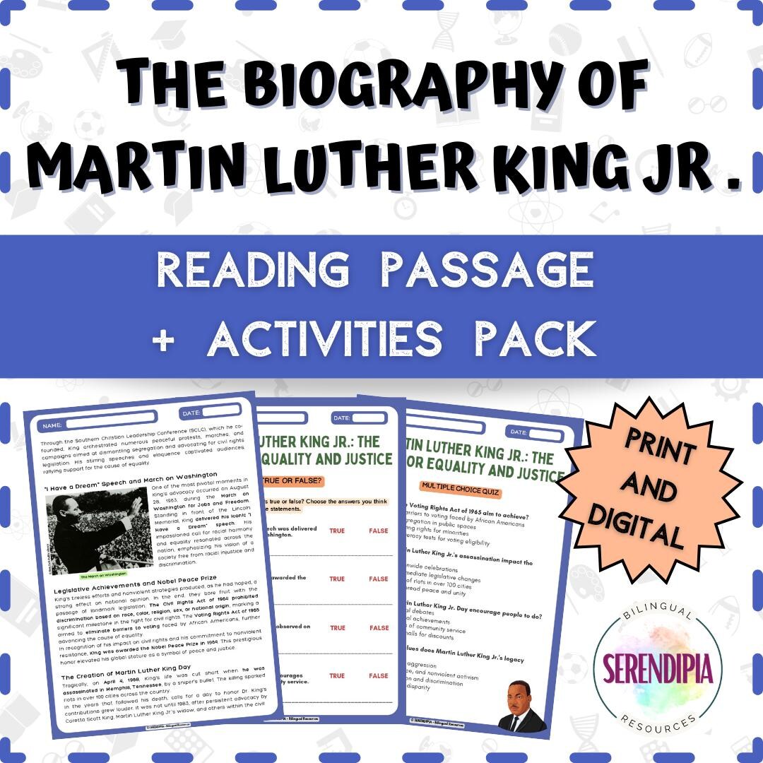 Martin Luther King Biography | READING & WRITING WORKSHEETS | Reading ...