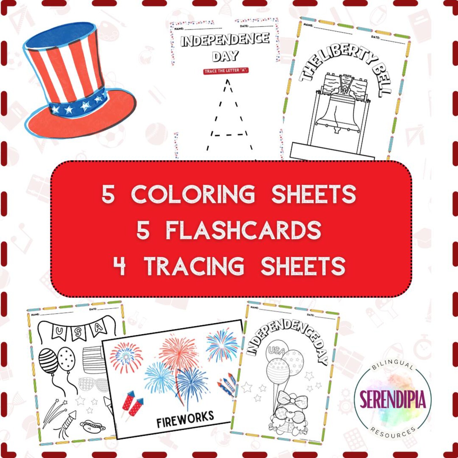 4th of July: Worksheets for Kinder & First Grade | Coloring and Tracing ...