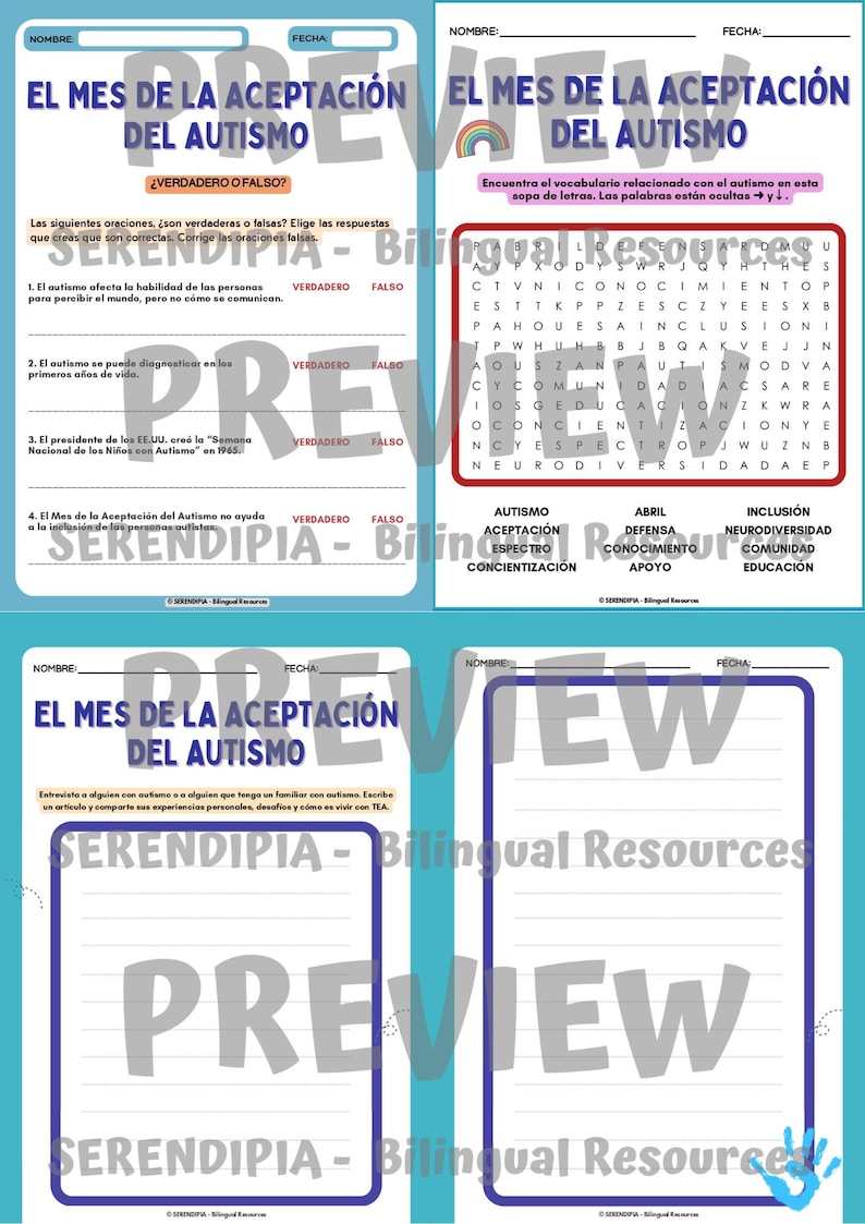 Mes De Aceptación Del Autismo | LECTURA & ESCRITURA ACTIVIDADES ...