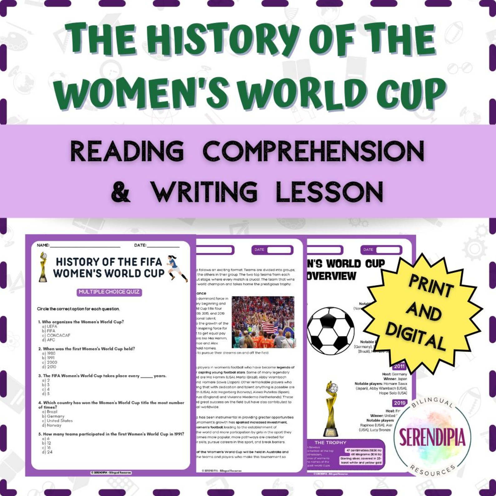 History of the Women's World Cup READING COMPREHENSION | Women in ...