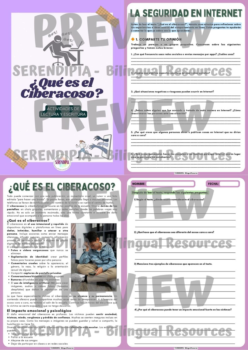 Ciberbullying Lectura Y Actividades | Cyberbullying Awareness ...