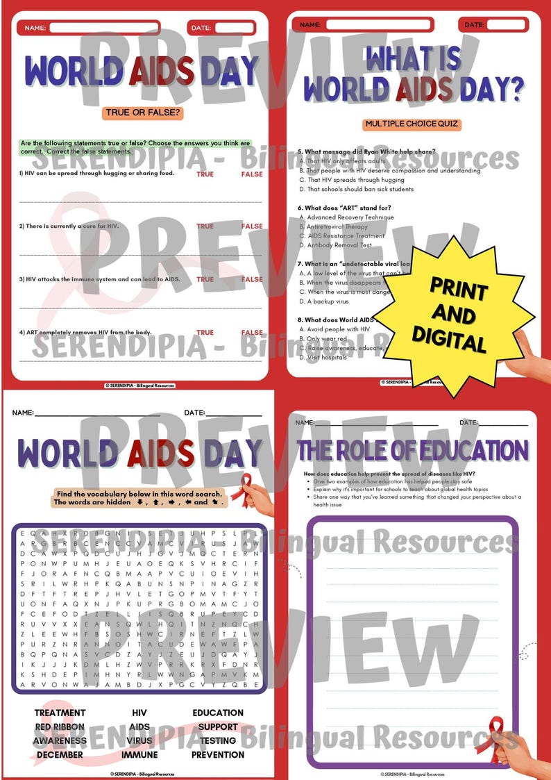 World Aids Day Reading Comprehension Printable | HIV/AIDS Awareness ...