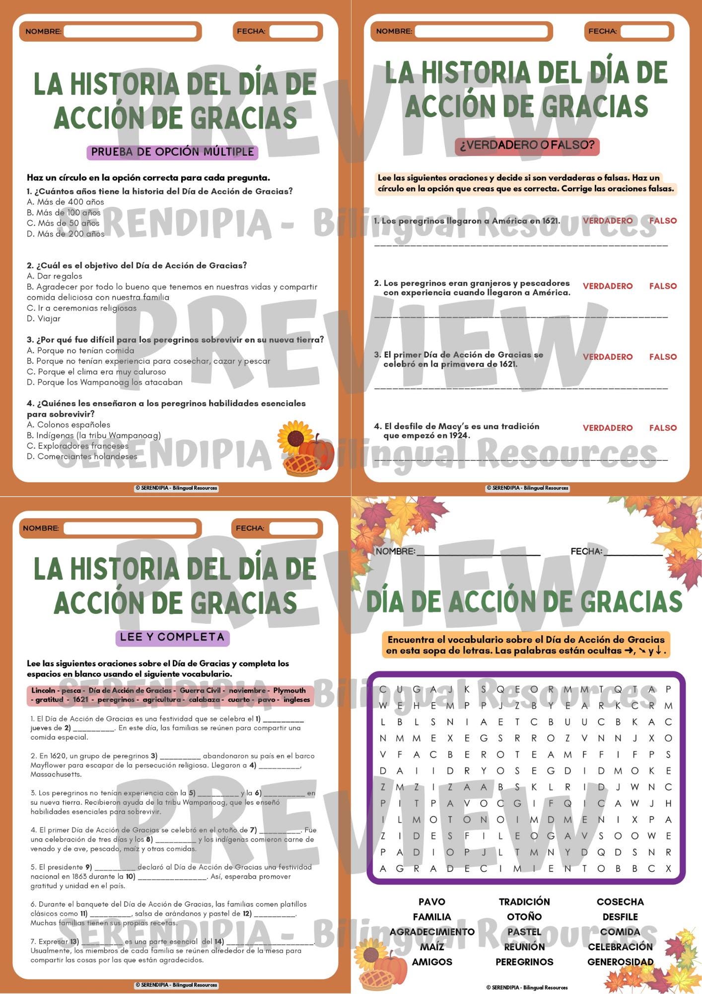 Historia Día De Acción De Gracias | Actividades LECTURA & ESCRITURA ...