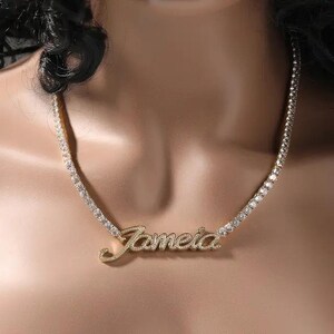 Custom Tennis Cursive Name Necklace Iced Out Personalized Name Pendant ...
