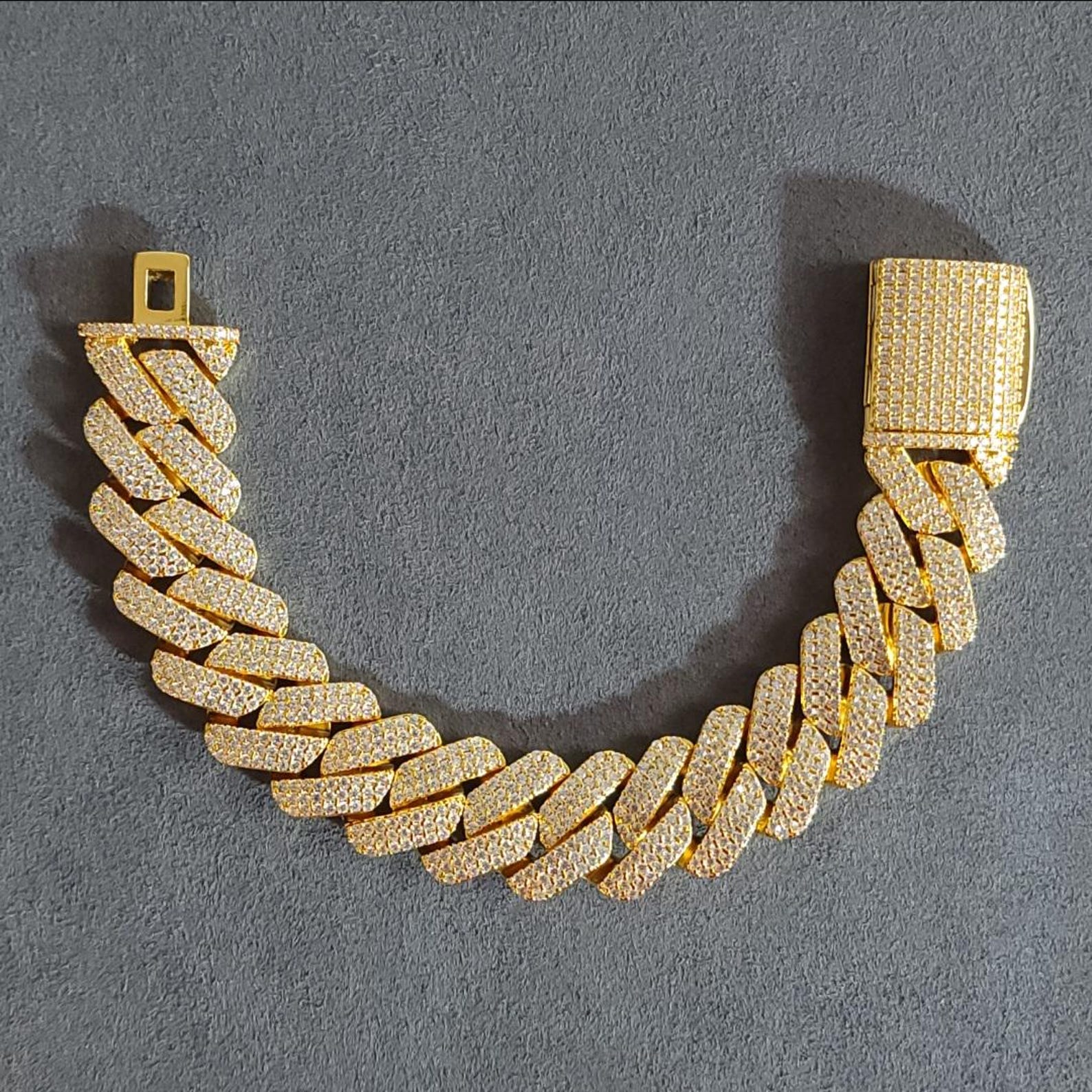 18mm 3 Row Diamond Prong Link Bracelet Heavy Cuban Link Bracelet Custom ...