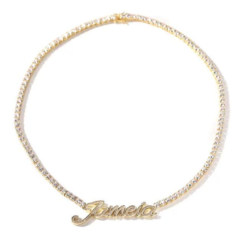 Custom Tennis Cursive Name Necklace Iced Out Personalized Name Pendant ...
