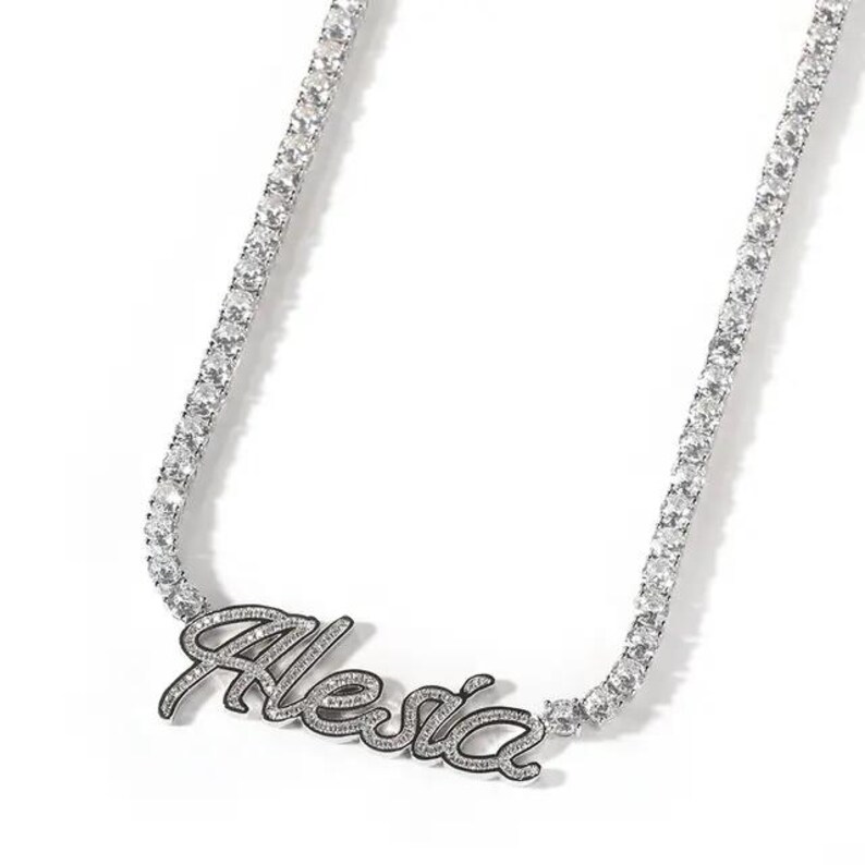 Custom Tennis Cursive Name Necklace Iced Out Personalized Name Pendant ...