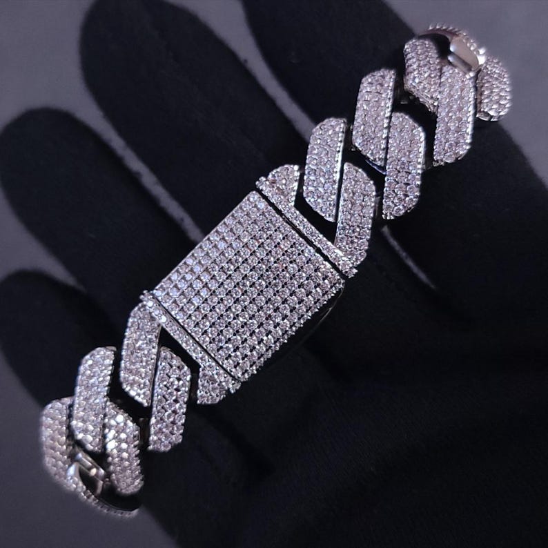 18mm 3 Row Diamond Prong Link Bracelet Heavy Cuban Link Bracelet Custom ...