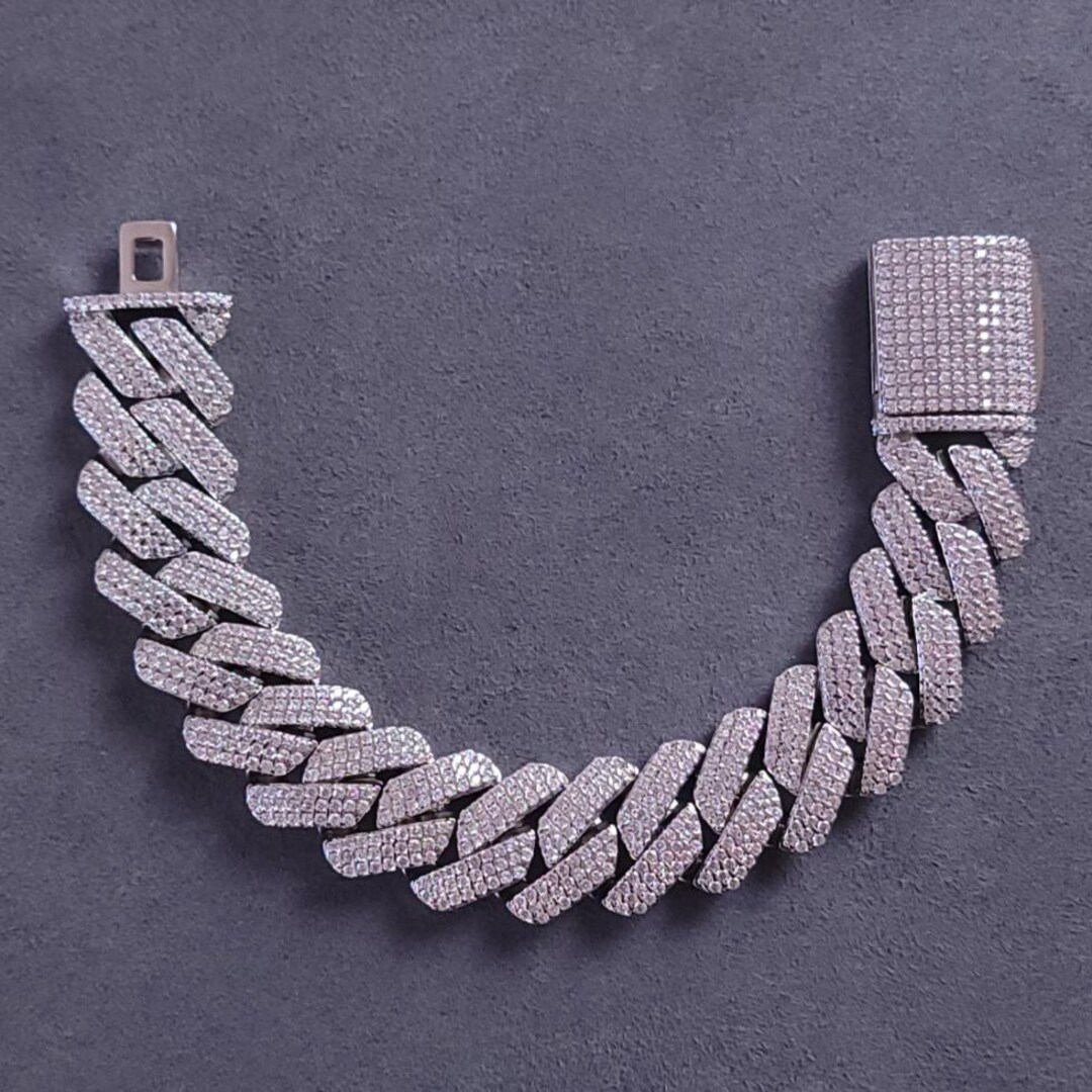 18mm 3 Row Diamond Prong Link Bracelet Heavy Cuban Link Bracelet Custom ...