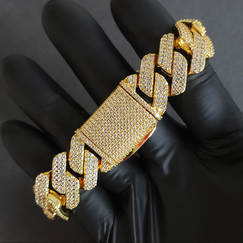 18mm 3 Row Diamond Prong Link Bracelet Heavy Cuban Link Bracelet Custom ...