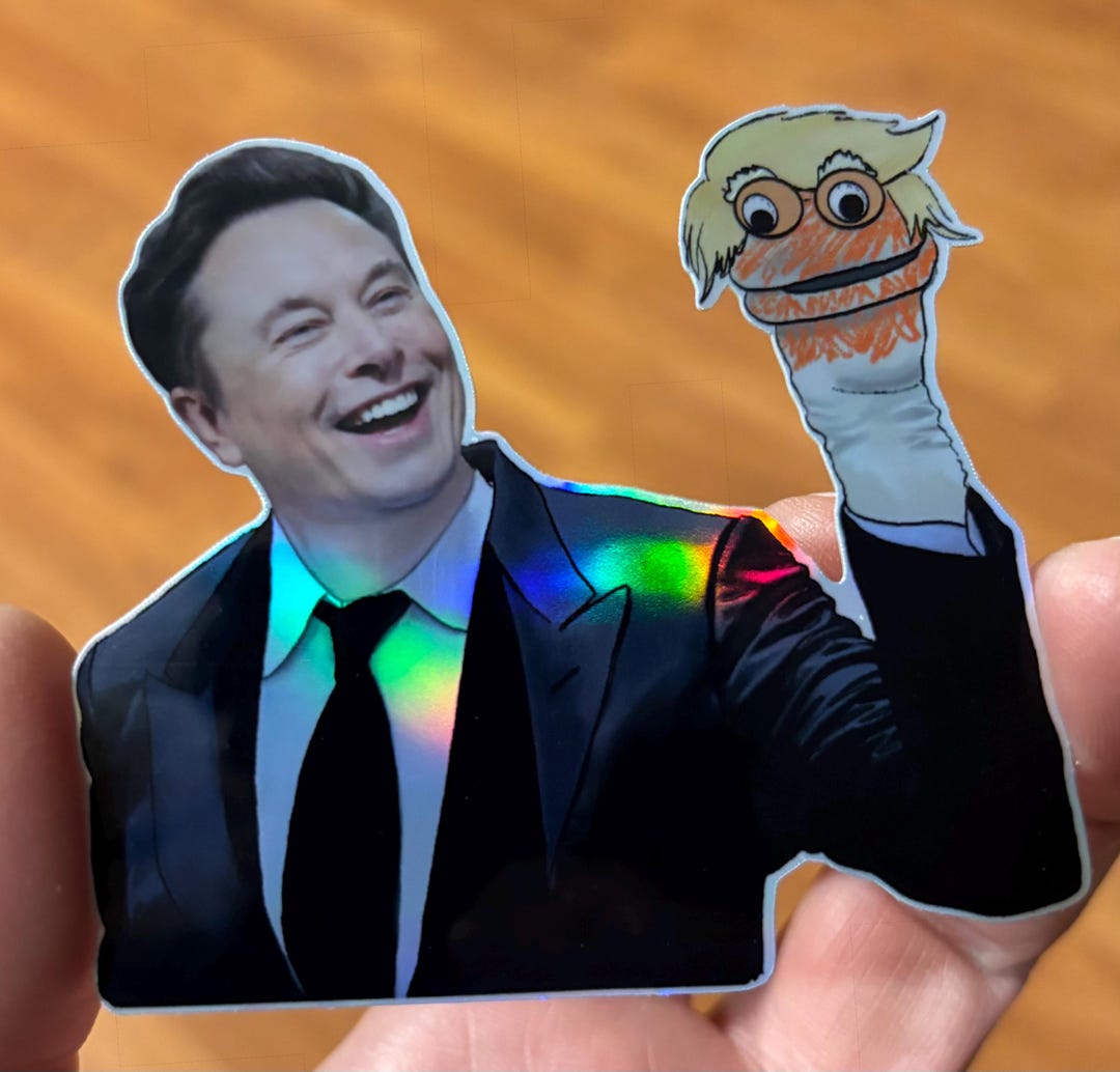 Elon Trump Sock Puppet Holographic Sticker Perfect for Water Bottles ...