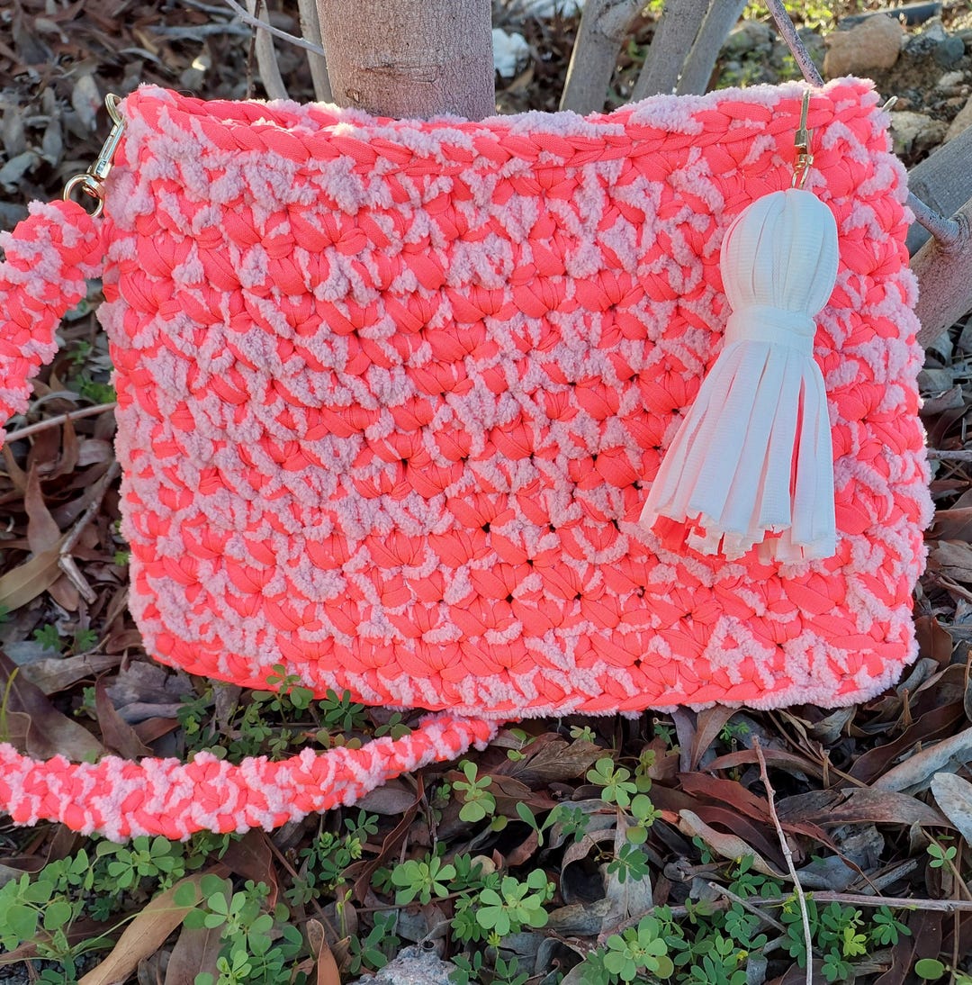 Fancy Crochet Bag in Coral Color - Etsy