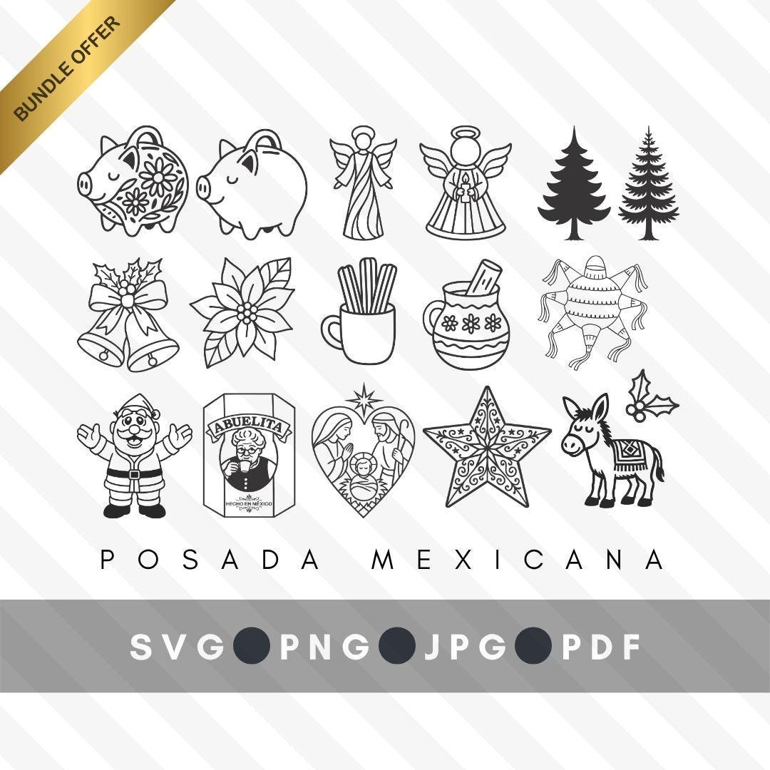 Posada Mexicana Bundle | 16 Lineart Designs | SVG PNG Clipart for ...