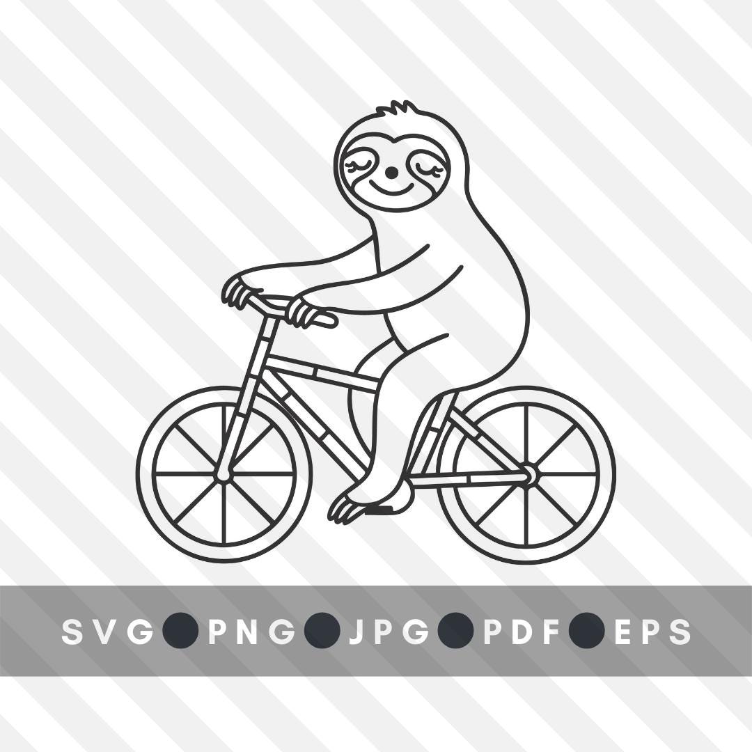 Cute Sloth Cycling on a Bamboo Bicycle SVG PNG File for Cricut and ...