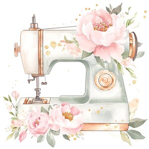 16 Floral Cute Sewing Machine Clipart, Vintage Floral Sewing Machine ...