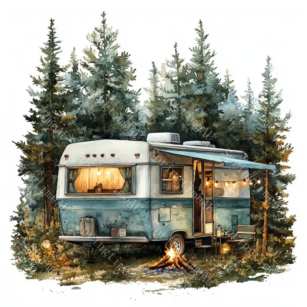 18 Cozy Camping Trailer Clipart, Retro Camping Trailer, Adventure ...