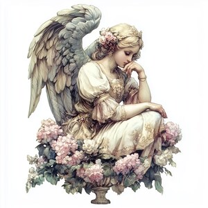 16 Floral Angel Clipart, Victorian Style Angel, Angel With Wings ...