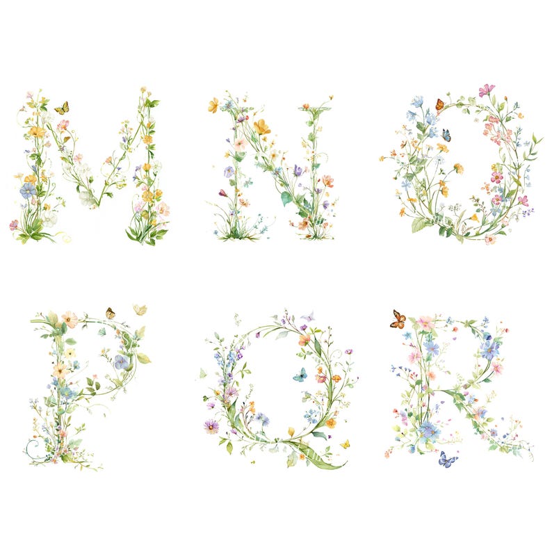 26 Floral Alphabet Clipart, Wildflowers, Floral Letters and Ampersand ...
