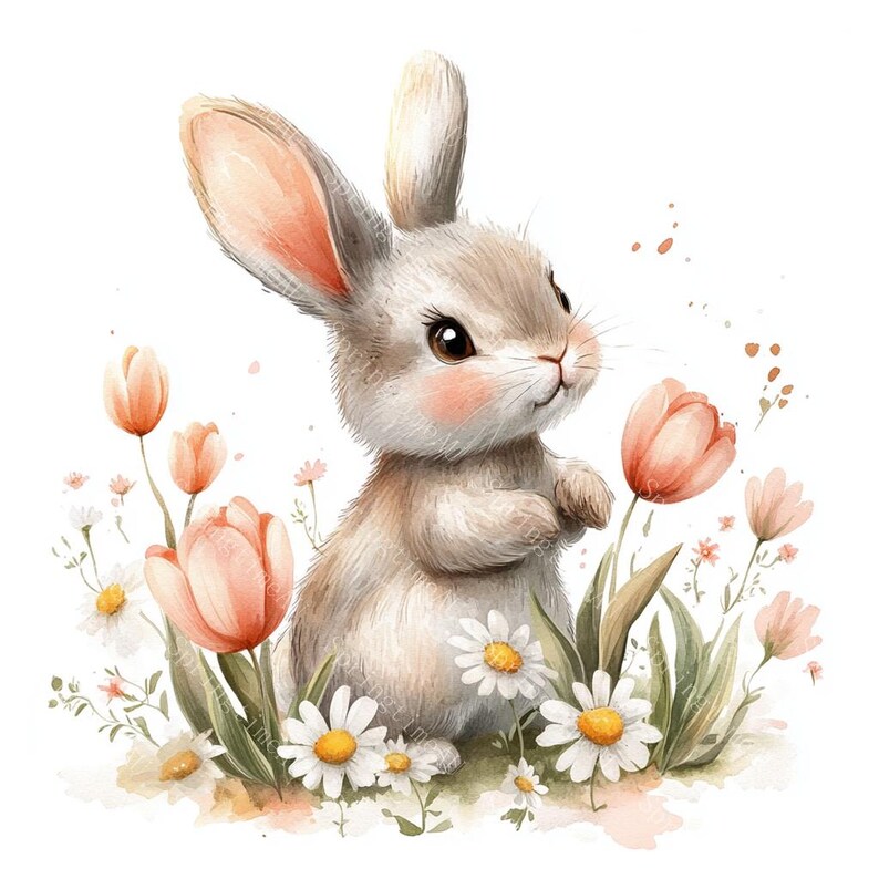 20 Bunny and Flower Clipart, Floral Bunny, Nursery Spring, Cute Bunny ...