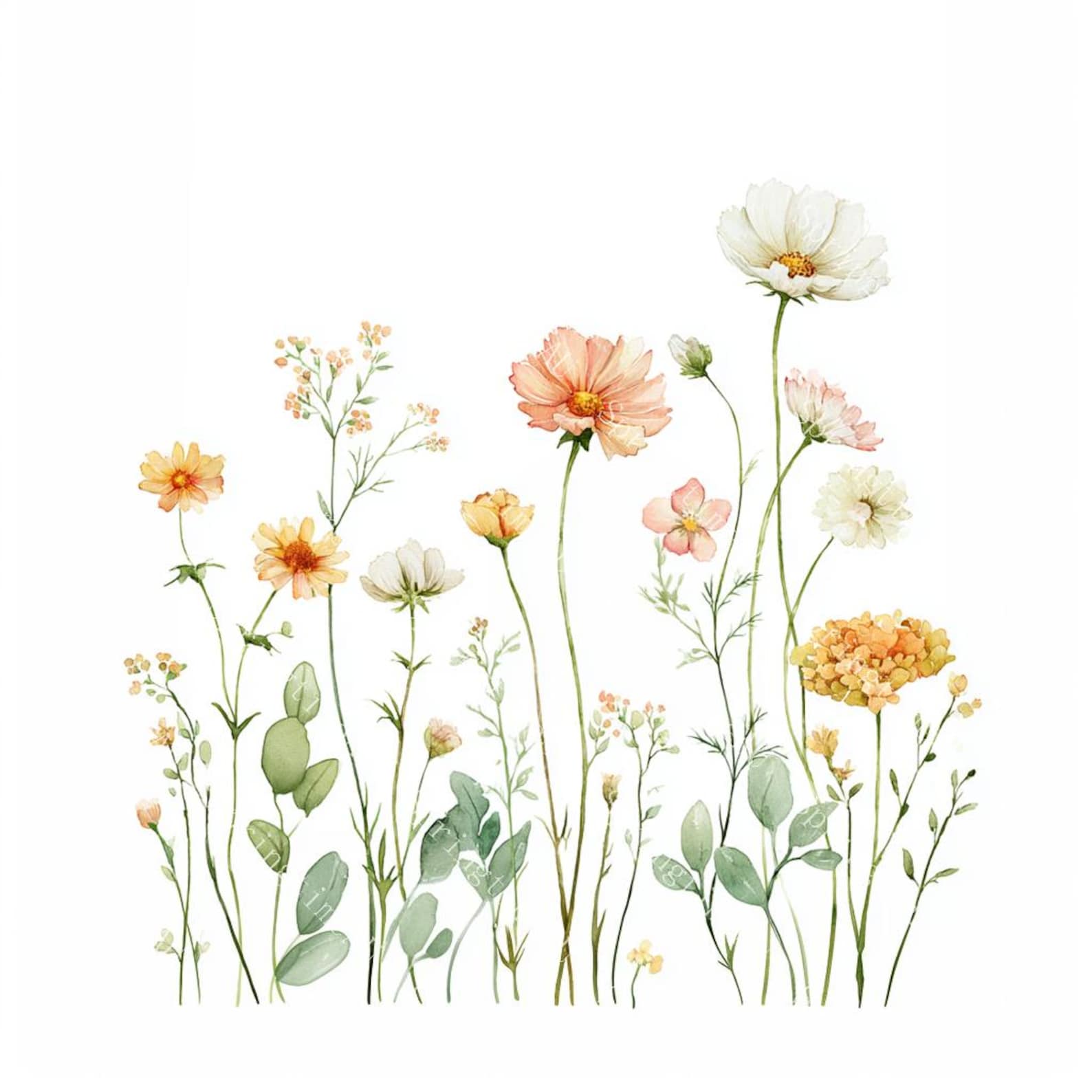 18 Pastel Wildflower Clipart, Wildflower Border Clipart, Printable ...