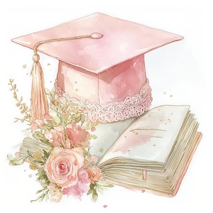 20 Pink Graduation Cap Clipart, Graduation Party, Printable Watercolor ...