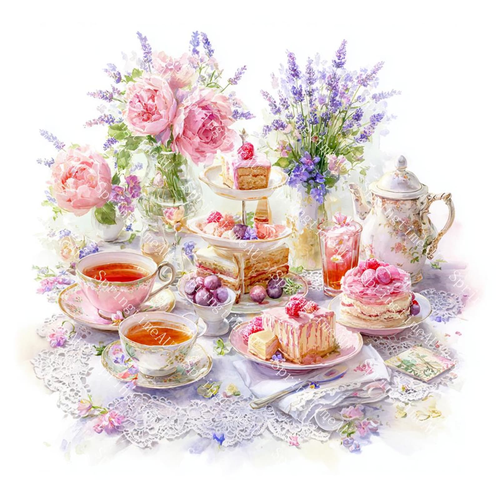 20 English Garden Tea Party Clipart, Shabby Chic, Printable Watercolor ...