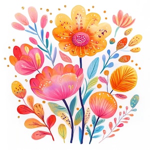 20 Quirky Weird Flowers Clipart, Folk Art Flowers, Colorful Flowers ...