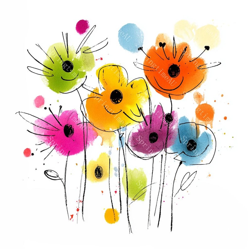 20 Sketched Colored Wildflowers Clipart, Doodle Hand Drawn Flower ...