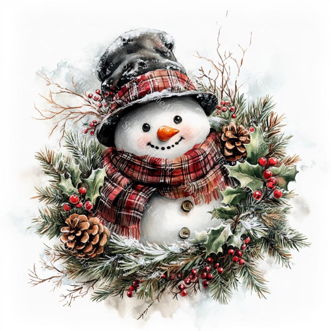 18 Vintage Snowman Clipart, Winter Snowman, Christmas Card, Printable ...