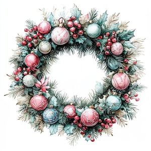 14 Christmas Wreath Clipart, Mistletoe Wreath, Wreath of Holly ...