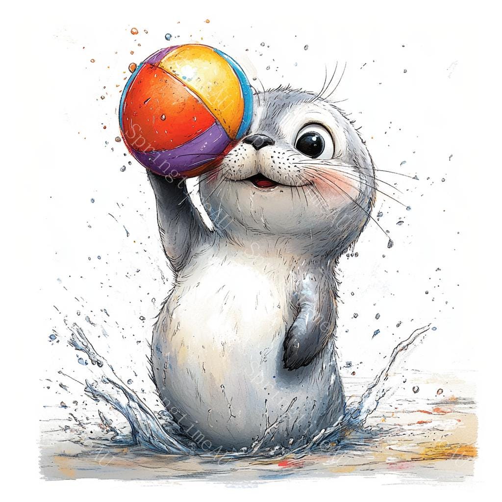 12 Funny Cute Seal Clipart, Baby Seal, Seal Nursery, Printable ...