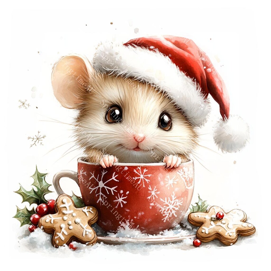 16 Christmas Mouse Clipart, Cute Santa Mouse, Christmas Card, Printable ...