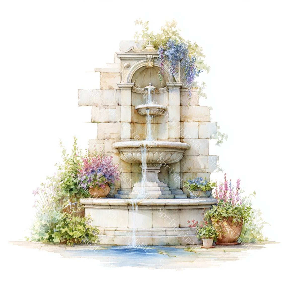 20 Water Fountain Clipart, Park Fountain Clipart, Floral Fountain ...