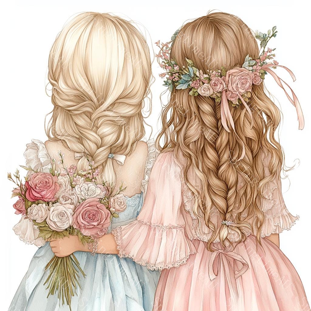 12 Best Friends Little Girls Clipart, Baby Girls, Whimsical, Printable ...