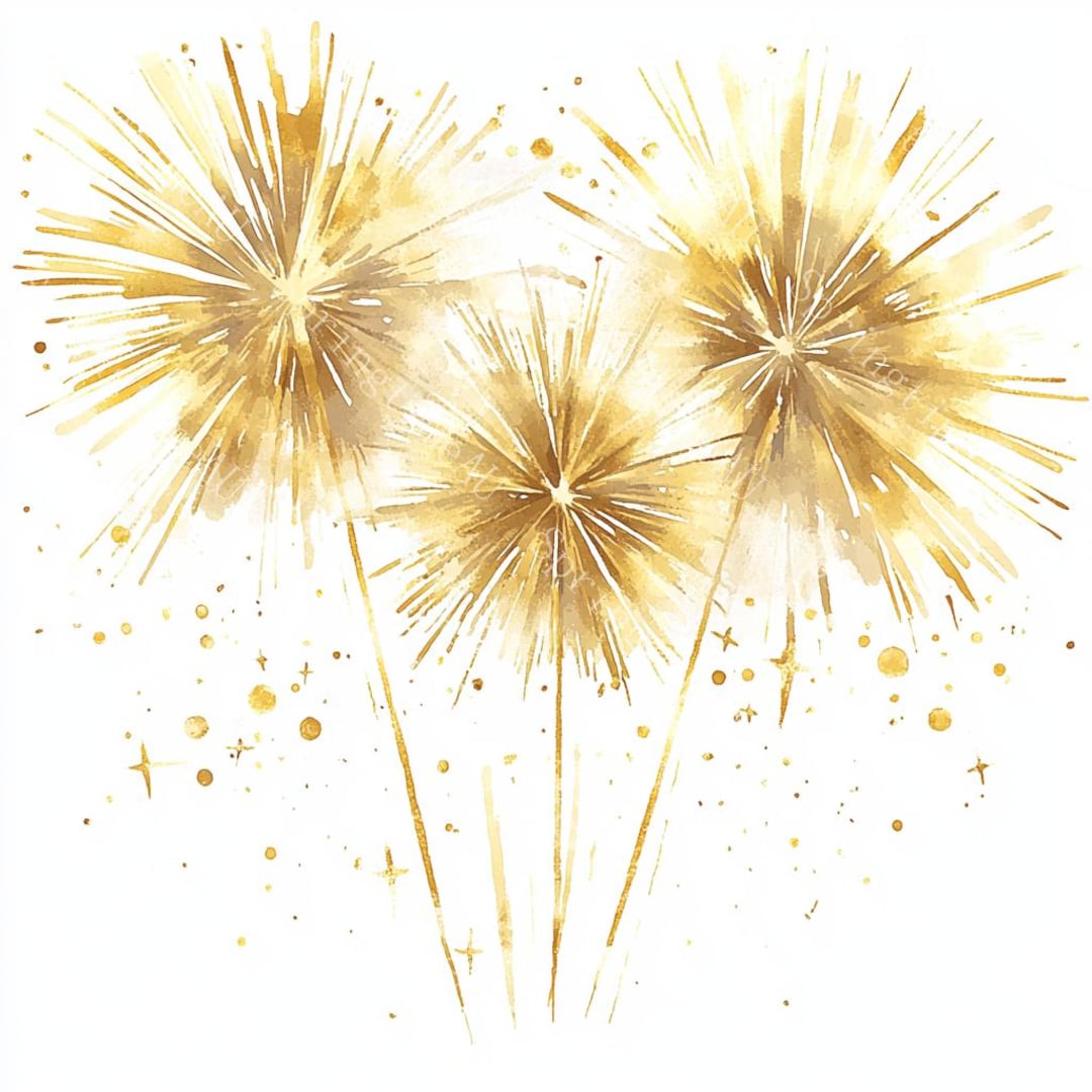 18 Gold Fireworks Clipart, New Year's Eve, Glitter Fireworks, Printable ...