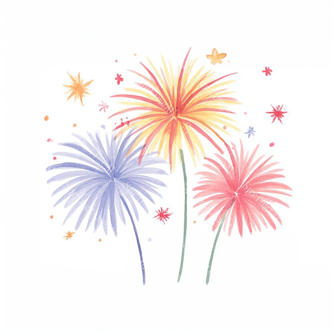 20 Colorful Fireworks Clipart, Rainbow Firecrackers, Sparkling ...