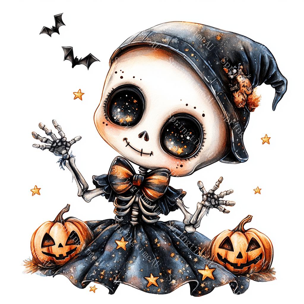 20 Cute Halloween Skeletons Clipart, Funny Skeleton Clipart, Halloween ...