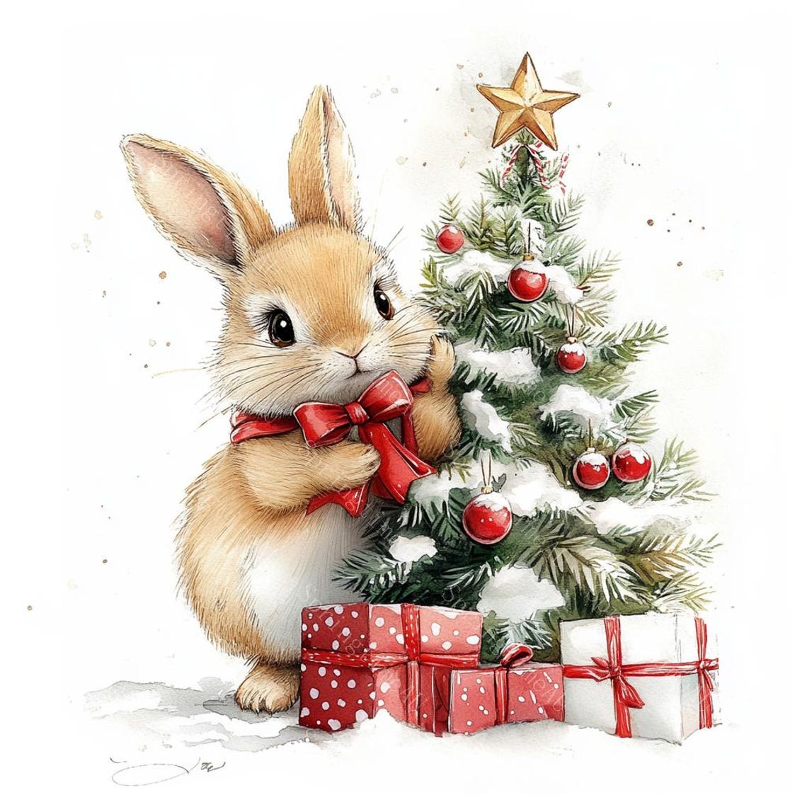20 Vintage Christmas Bunny Clipart, Cute Bunny, Christmas Card, Nursery ...
